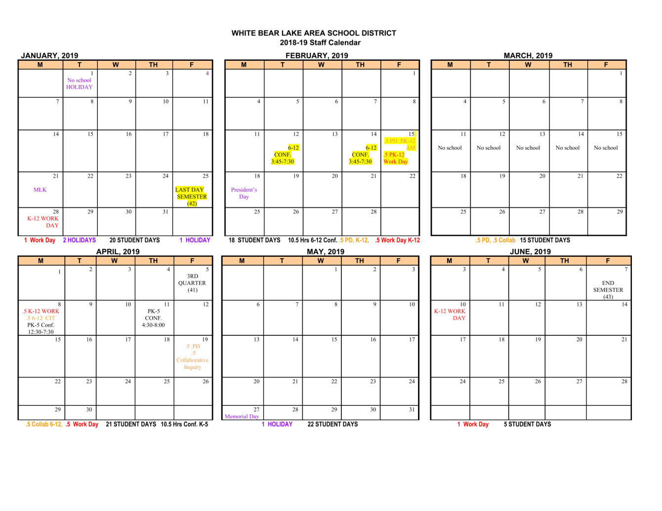 WBLAS 2018-2019 Calendar | White Bear Lake Area Educators, Local #7286